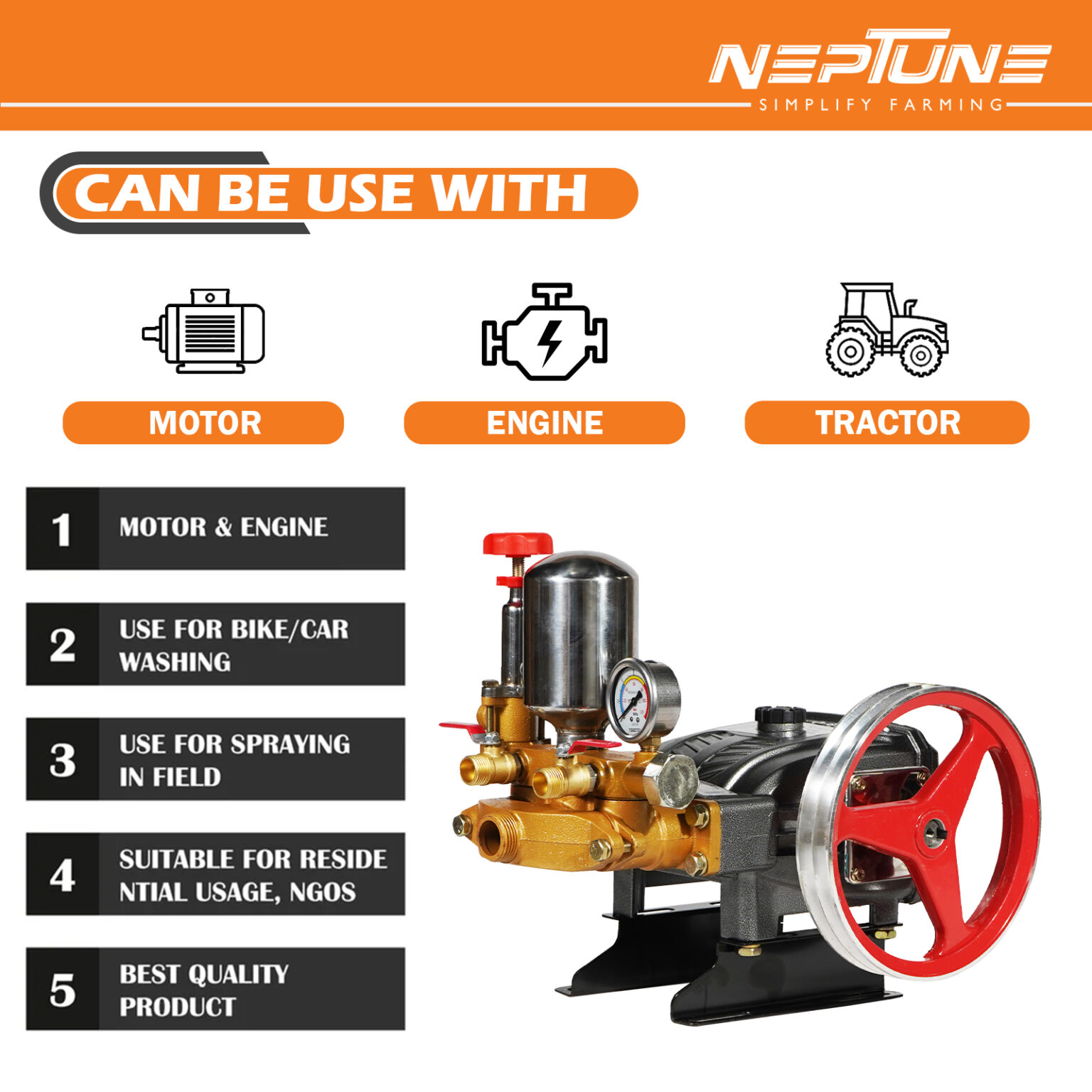 Neptune HTP-Gold-Plus Triplex Sprayer Pump | 30-45 L/min Output | High ...