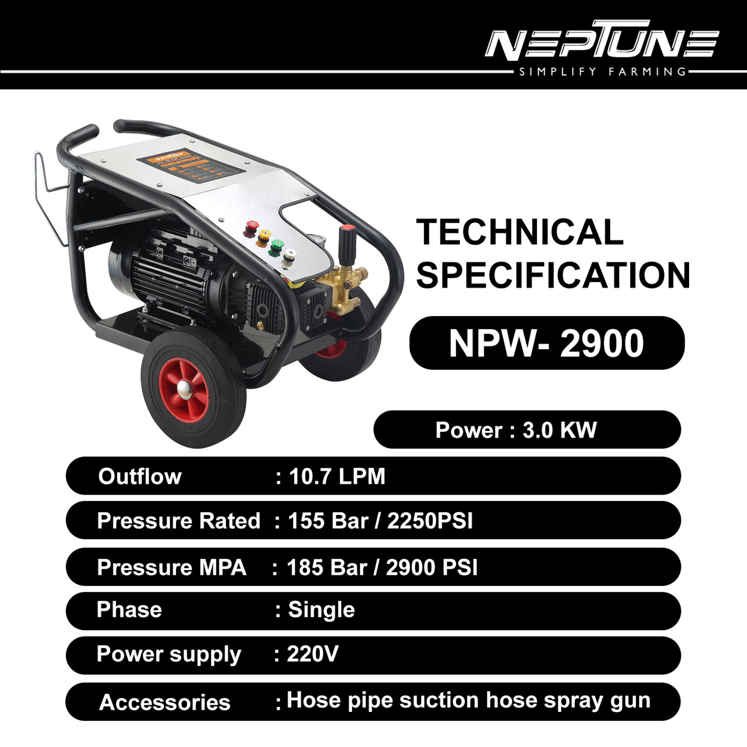 Neptune Electric High Pressure Car Washer | 3000 Watts | 135 Bars | 10 ...